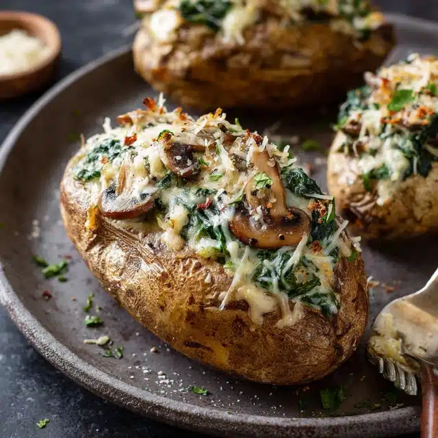 Cheesy Stuffed Potatoes with Spinach and Mushrooms - Flavor Smile