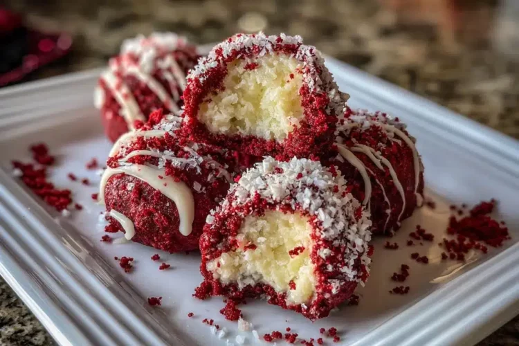 Red Velvet Snowball Cookies with White Chocolate Filling - Flavor Smile