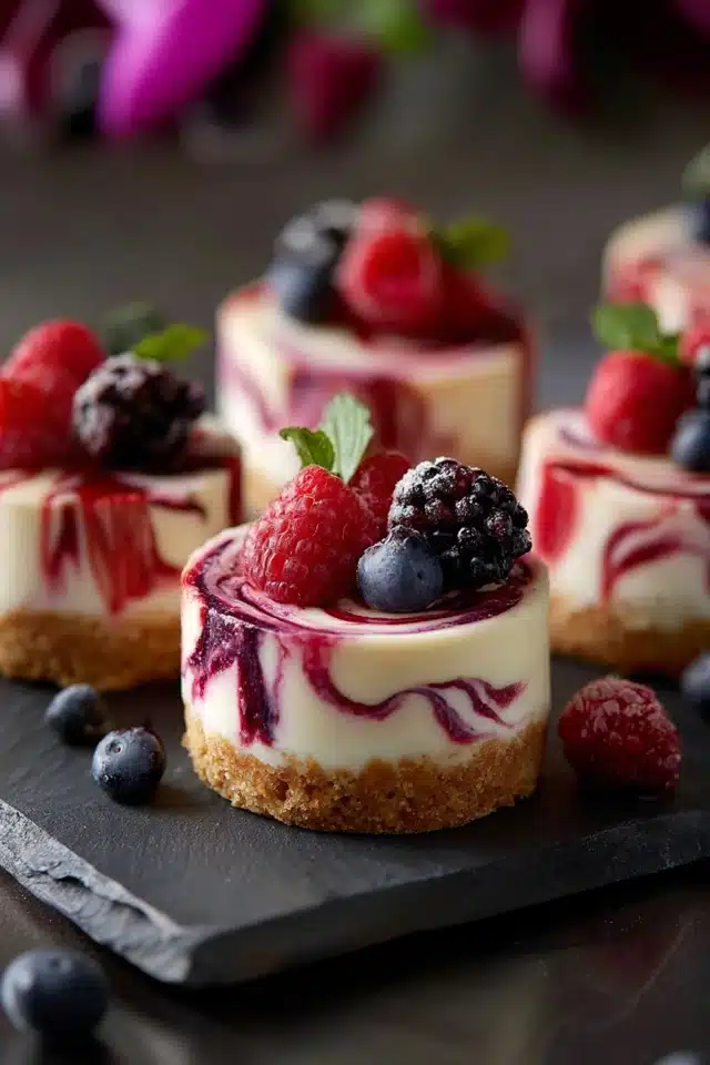No-Bake Mini Berry Swirl Cheesecakes - Flavor Smile