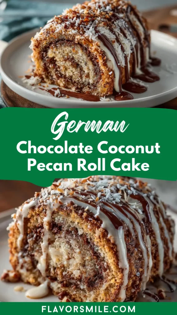 Decadent German Chocolate Coconut Pecan Roll Cake - Flavor Smile