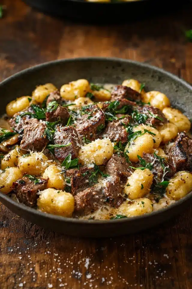 One Pot Garlic Steak Gnocchi - Flavor Smile