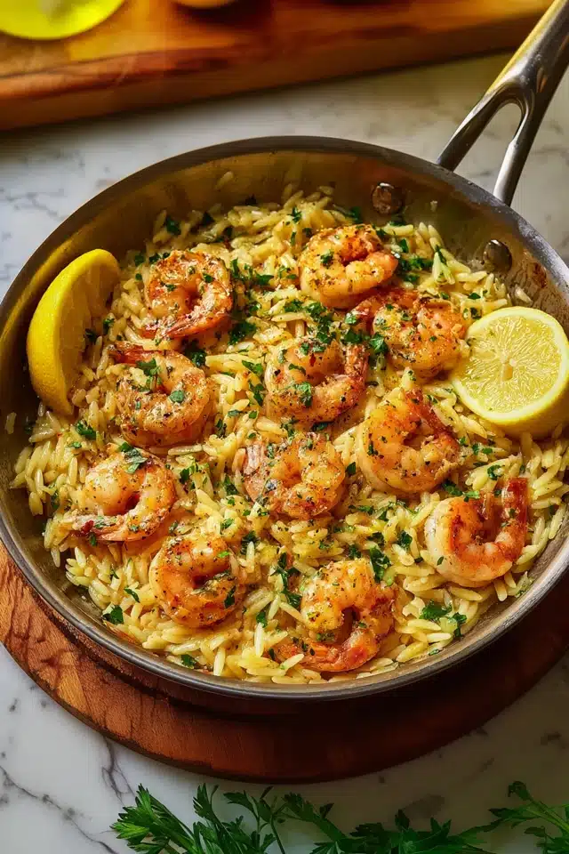 One Pot Lemon Pepper Shrimp and Orzo - Flavor Smile